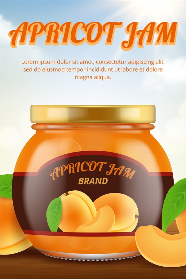 Jam ads. Traditional food in glass jar jamming marmalade pro