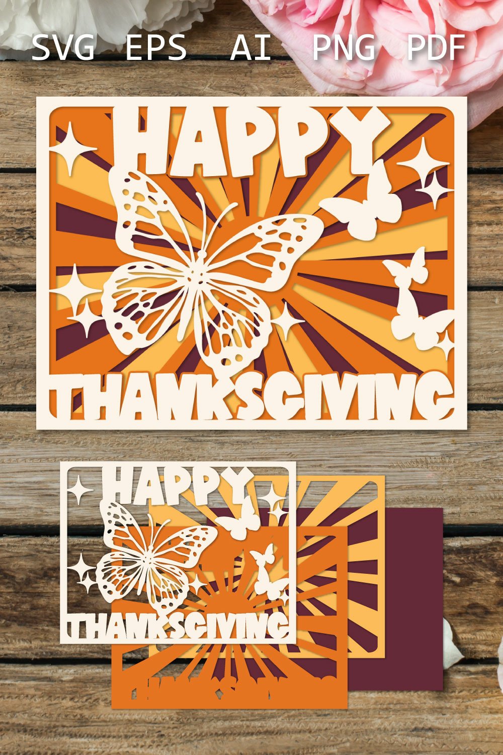 Layered Happy Thanksgiving card, Thanksgiving papercut SVG