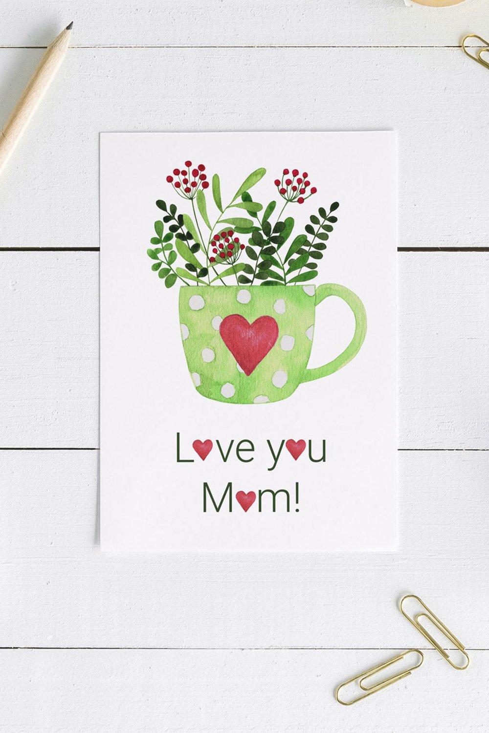 Mother's Day Printable Card. Love you Mom with flowers