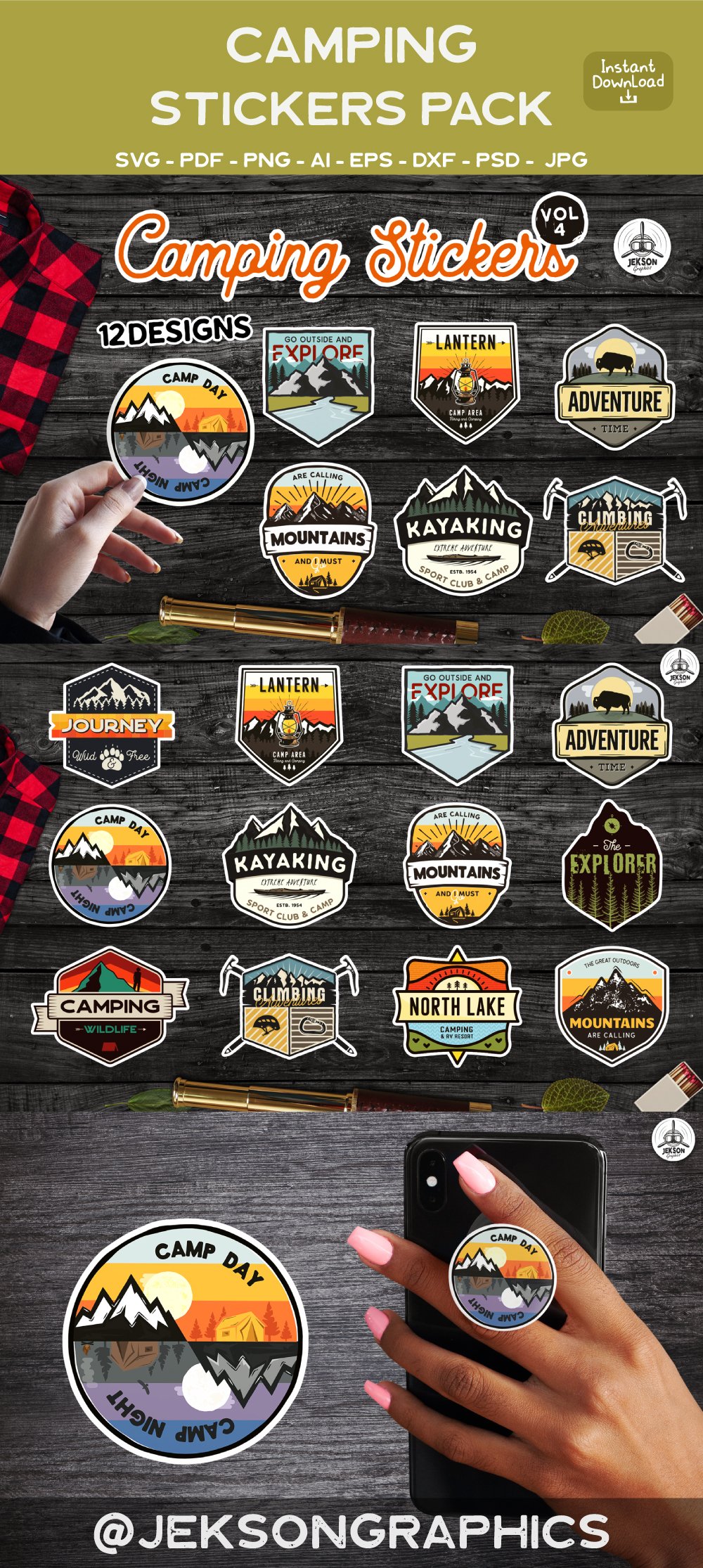 Sticker Bundle PNG! Printable Camp Stickers For Cricut SVG