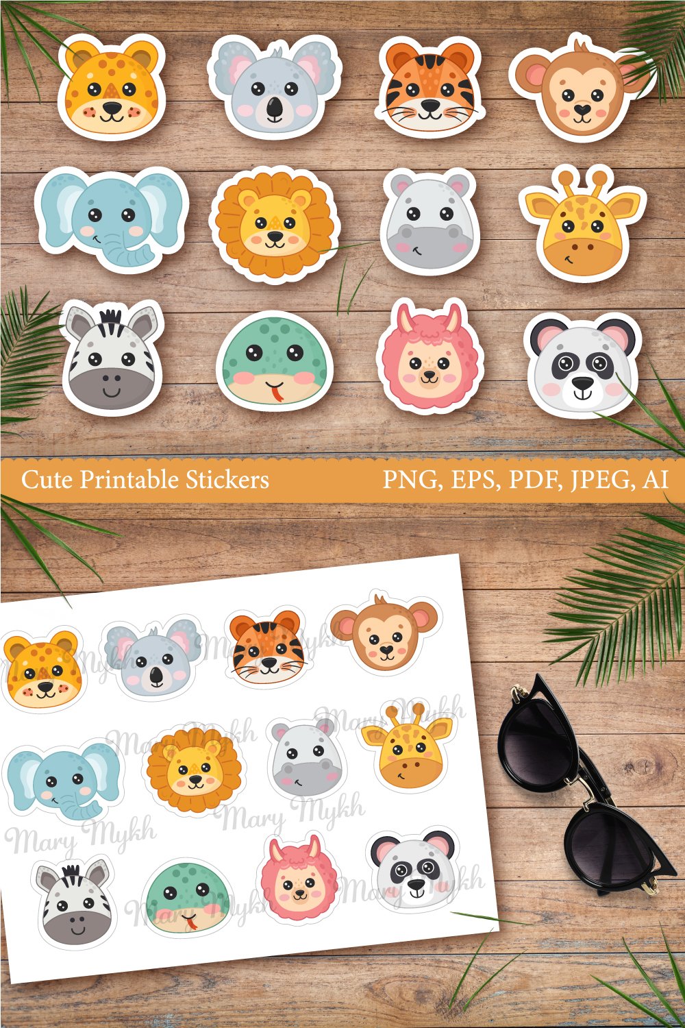Cute Animal Faces Printable Stickers | Stickers For Cricut