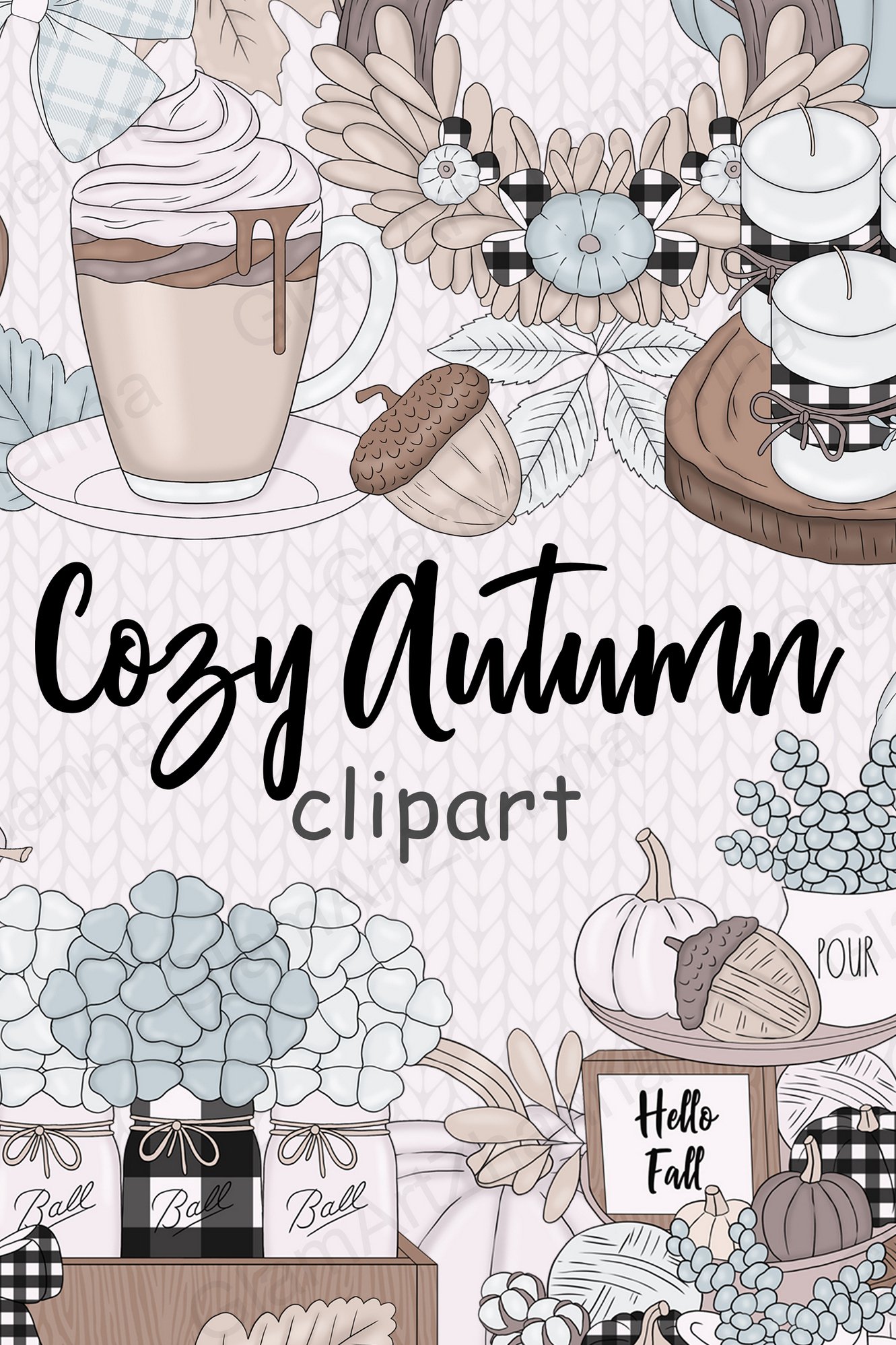 Cozy autumn CLIPART, Cozy fall girl clip art - PNG files