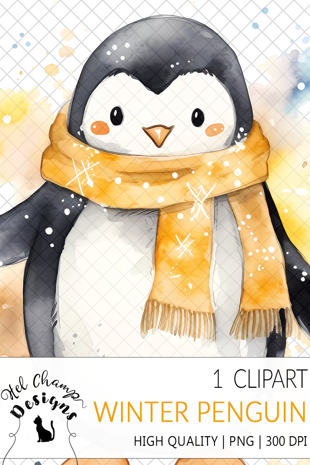 Winter penguin yellow scarf transparent clipart