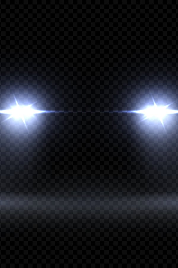 Realistic car headlights. Train front light beams, transpare