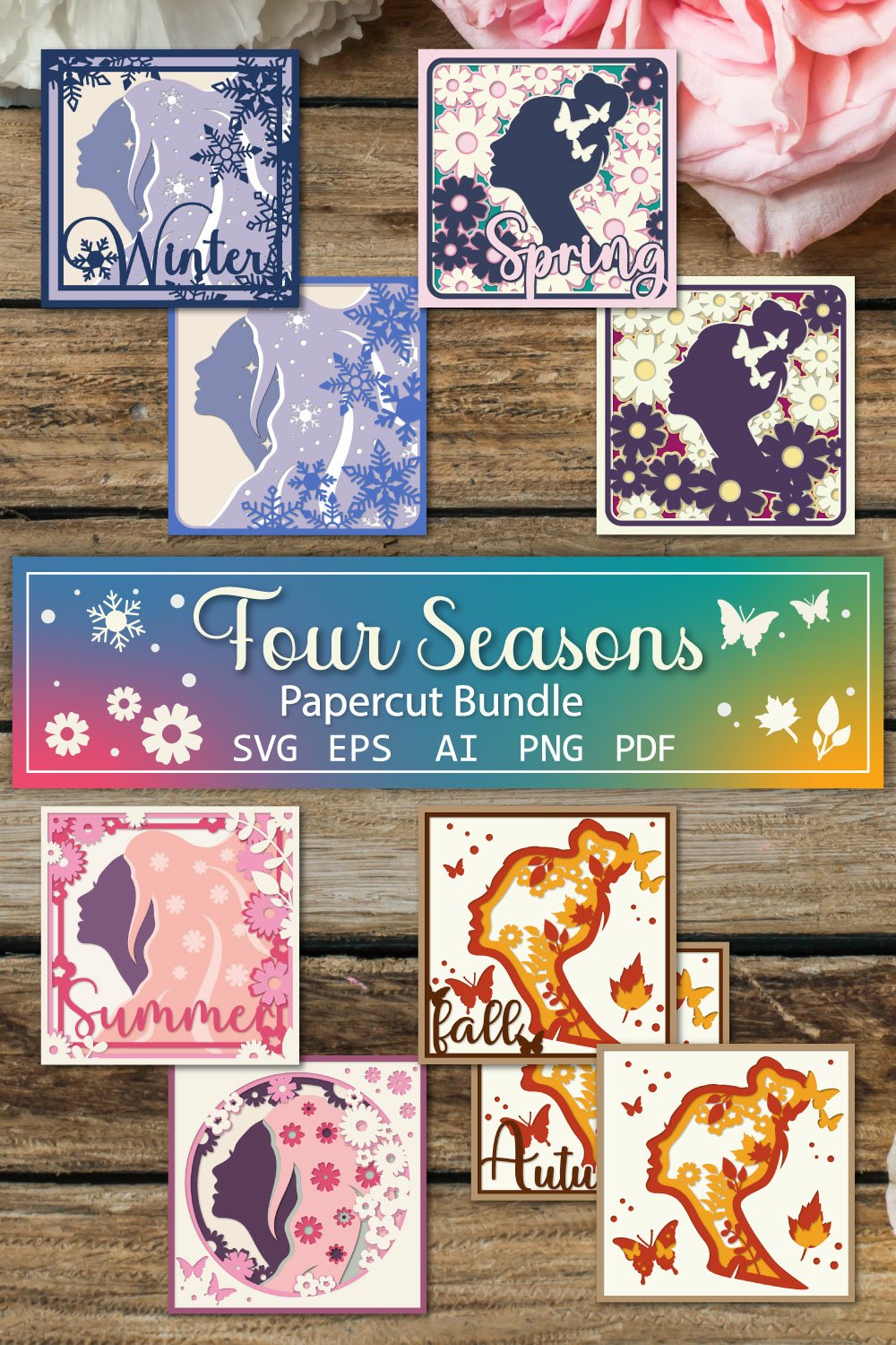 Four Seasons Layered papercut Bundle 3D papercut Shadow box