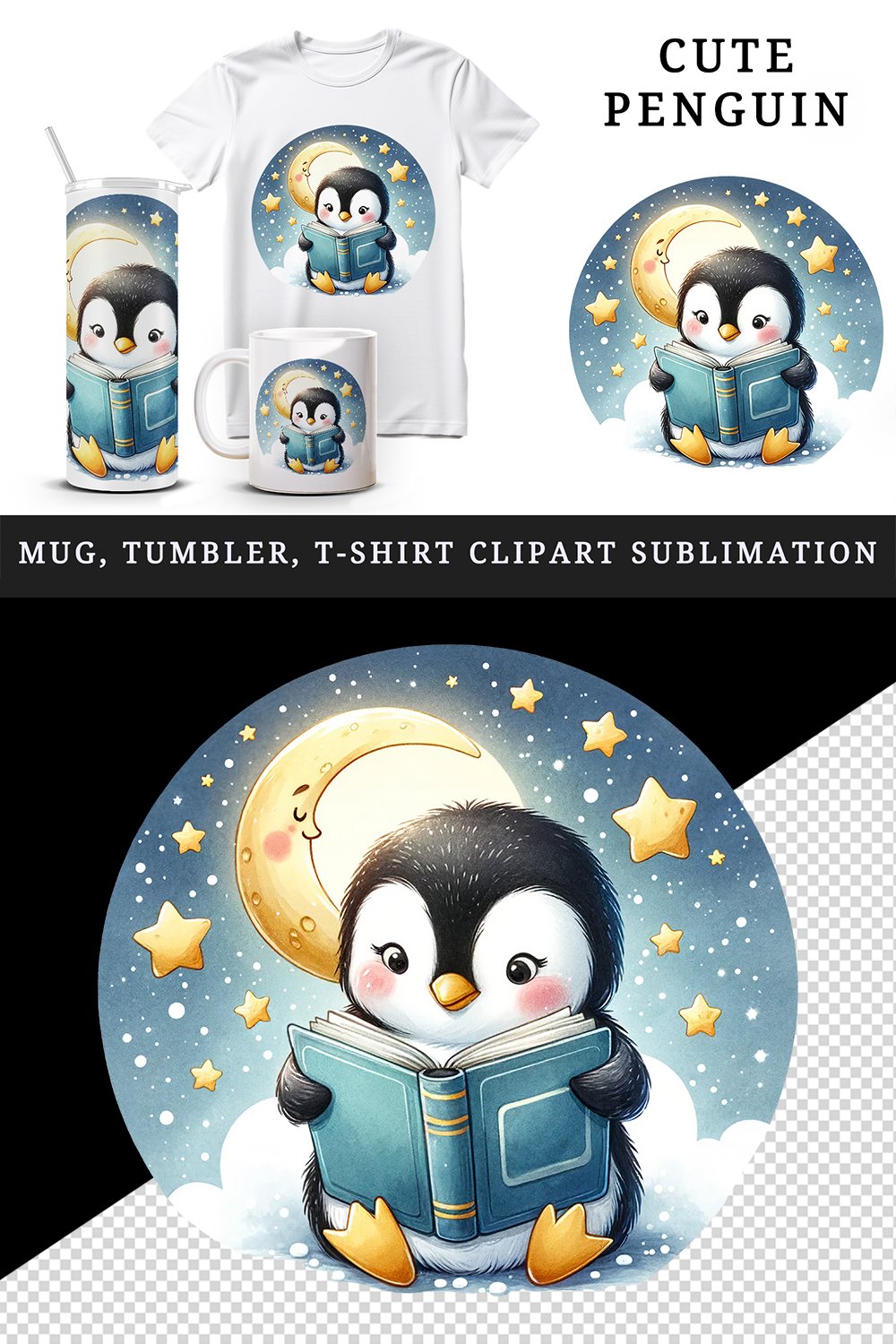 Cute penguin tumbler mug wrap clipart sublimation design png