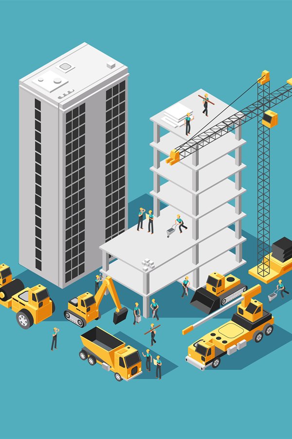 Building construction vector 3d isometric concept with build
