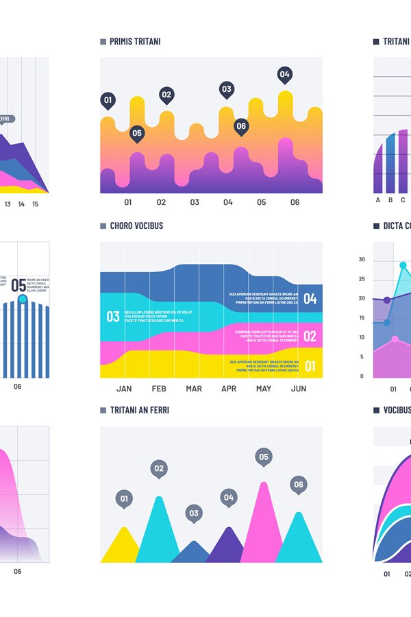 Financial infographic. Business bar graph and line histogram
