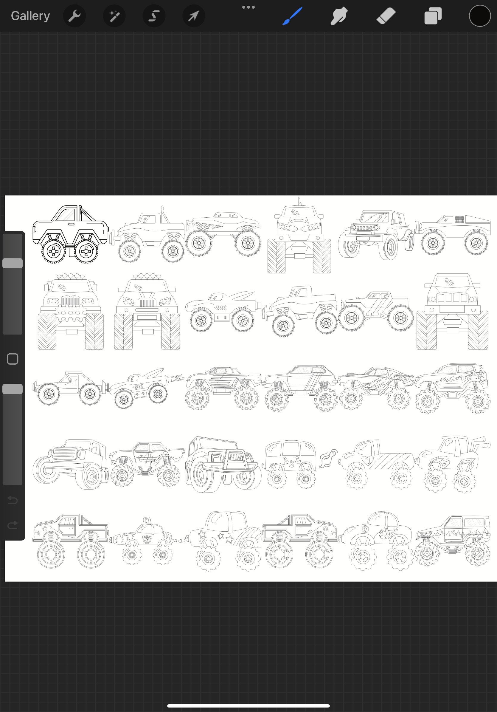 Monster Trucks Outlines Set 1 Procreate Brush Stamps, 30