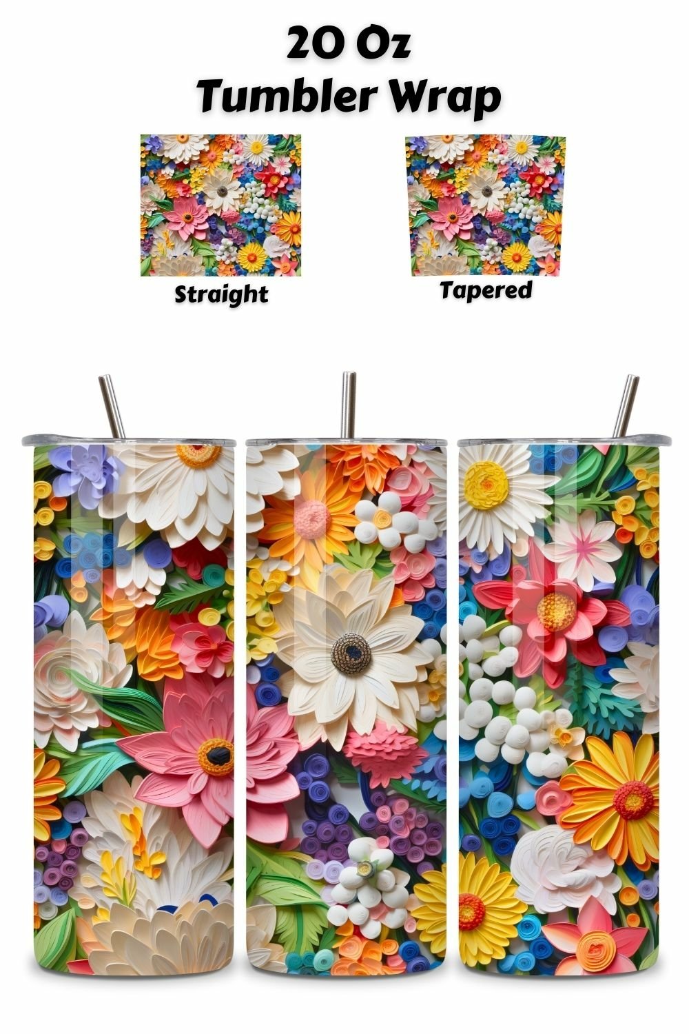 3D Floral Tumbler Wrap | Seamless Tumbler Wrap