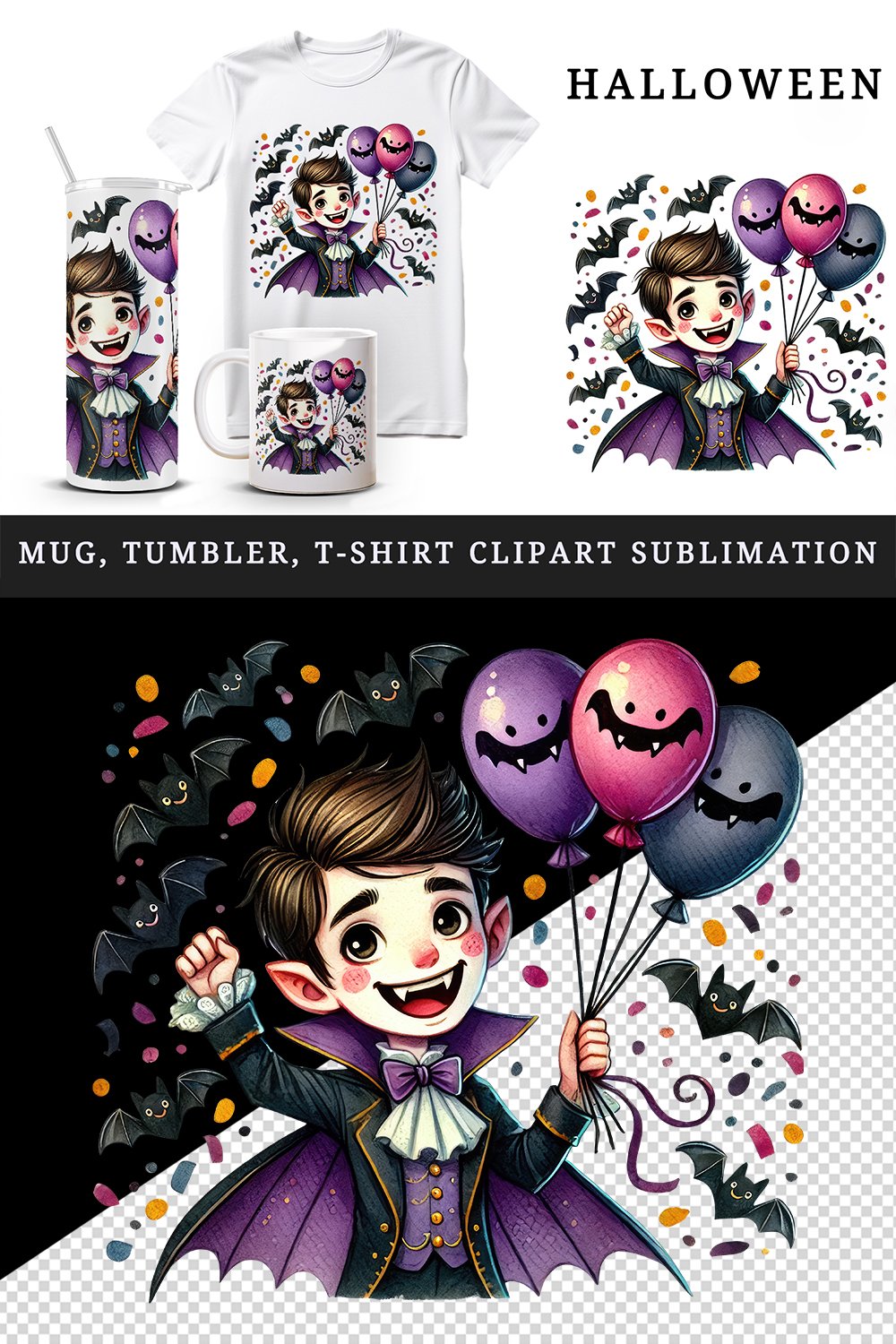 Halloween vampire tumbler mug wrap clipart sublimation png
