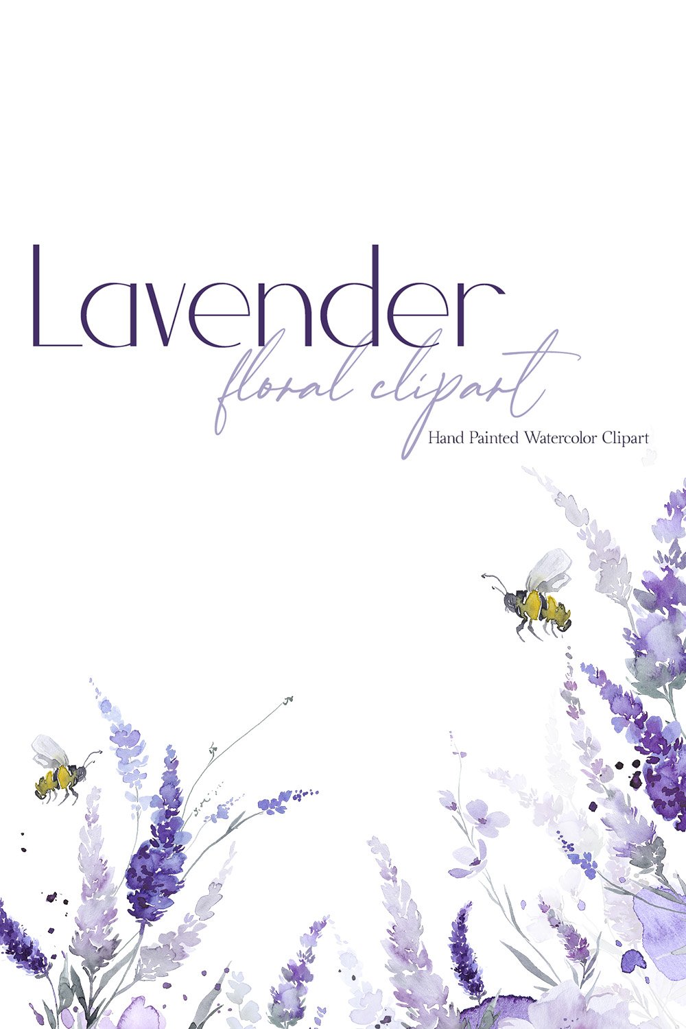 Lavender Watercolor Flowers Floral Botanical Clipart PNG