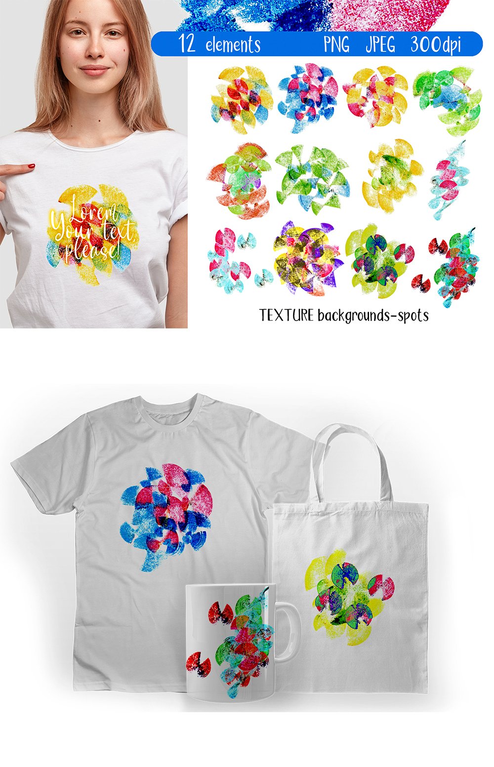 12 Sublimation abstract backgrounds-spots. Wax chalk texture