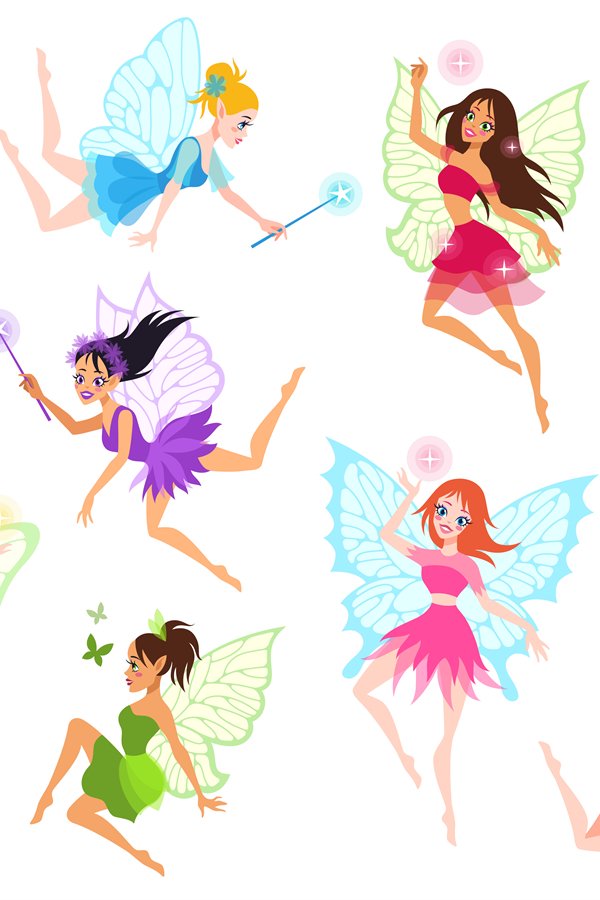 Fairy. Magical little fairies in different color dresses wit