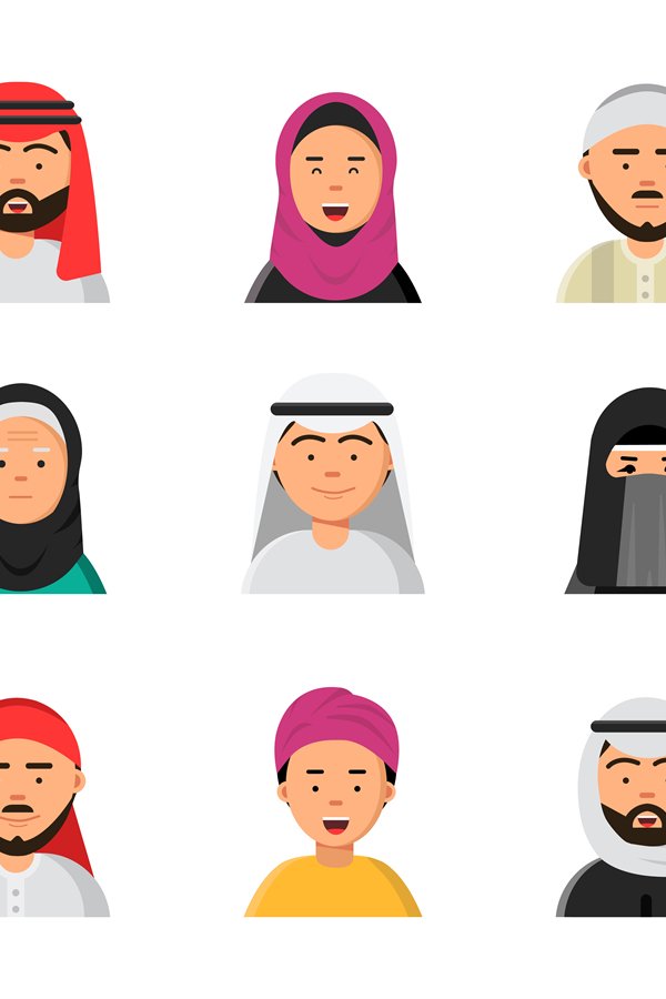 Arab avatars. Islam muslim portraits of male and female hija