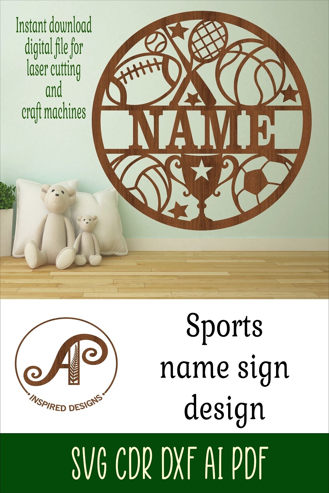 Sport name sign svg laser cut template