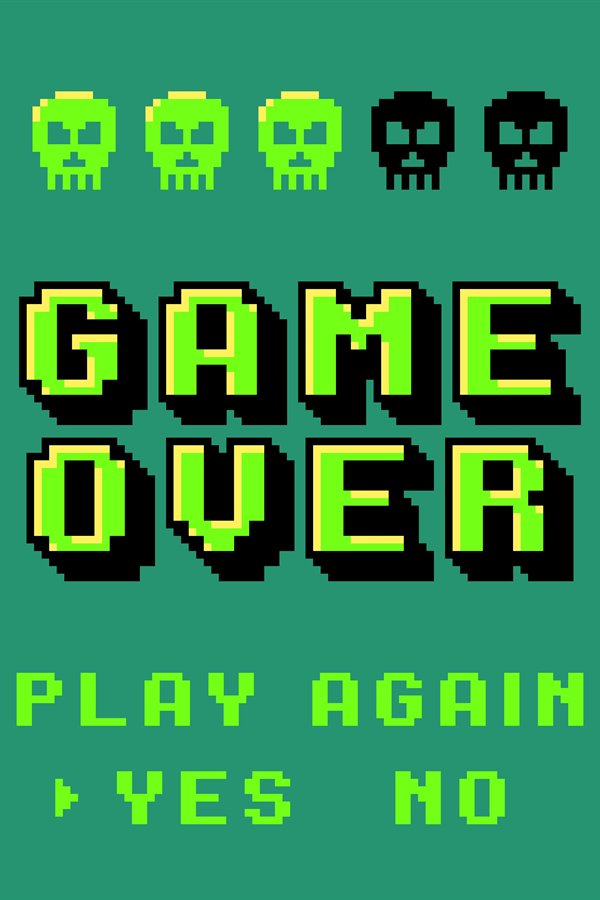 Game over screen. Pixel 8 bit final screensaver, primitive g