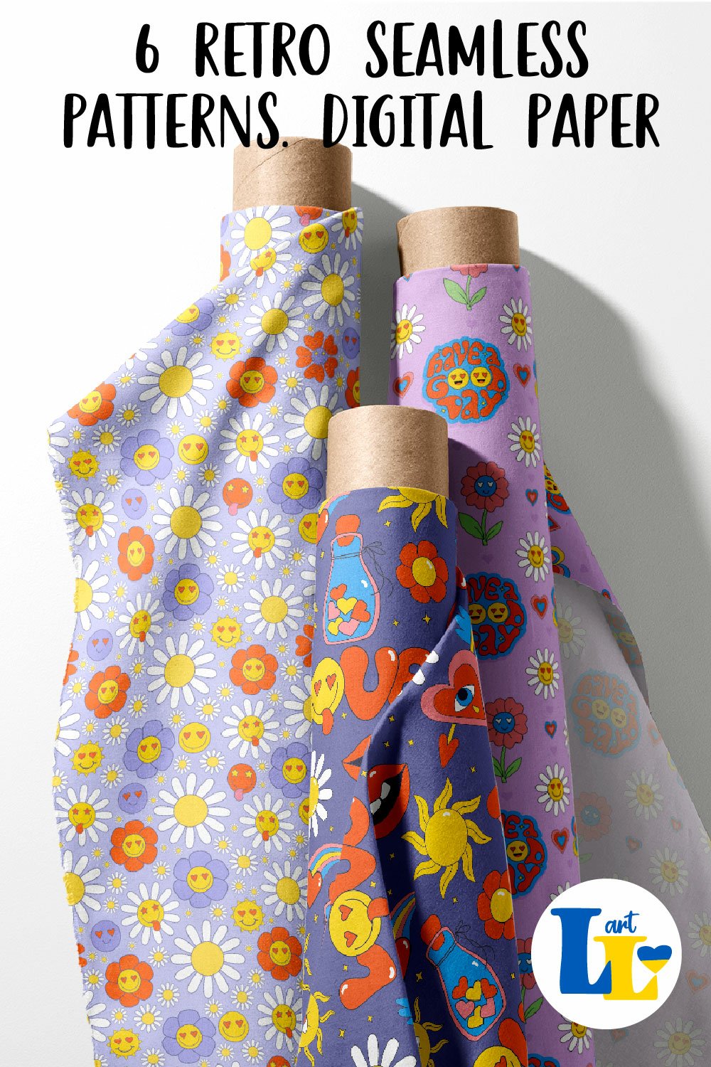 Retro hippy seamless pattern groovy background Digital Paper