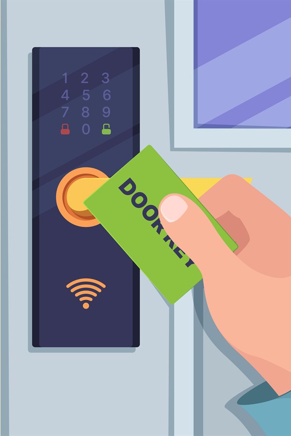 Digital card for handle door. Hand holding wireless card for