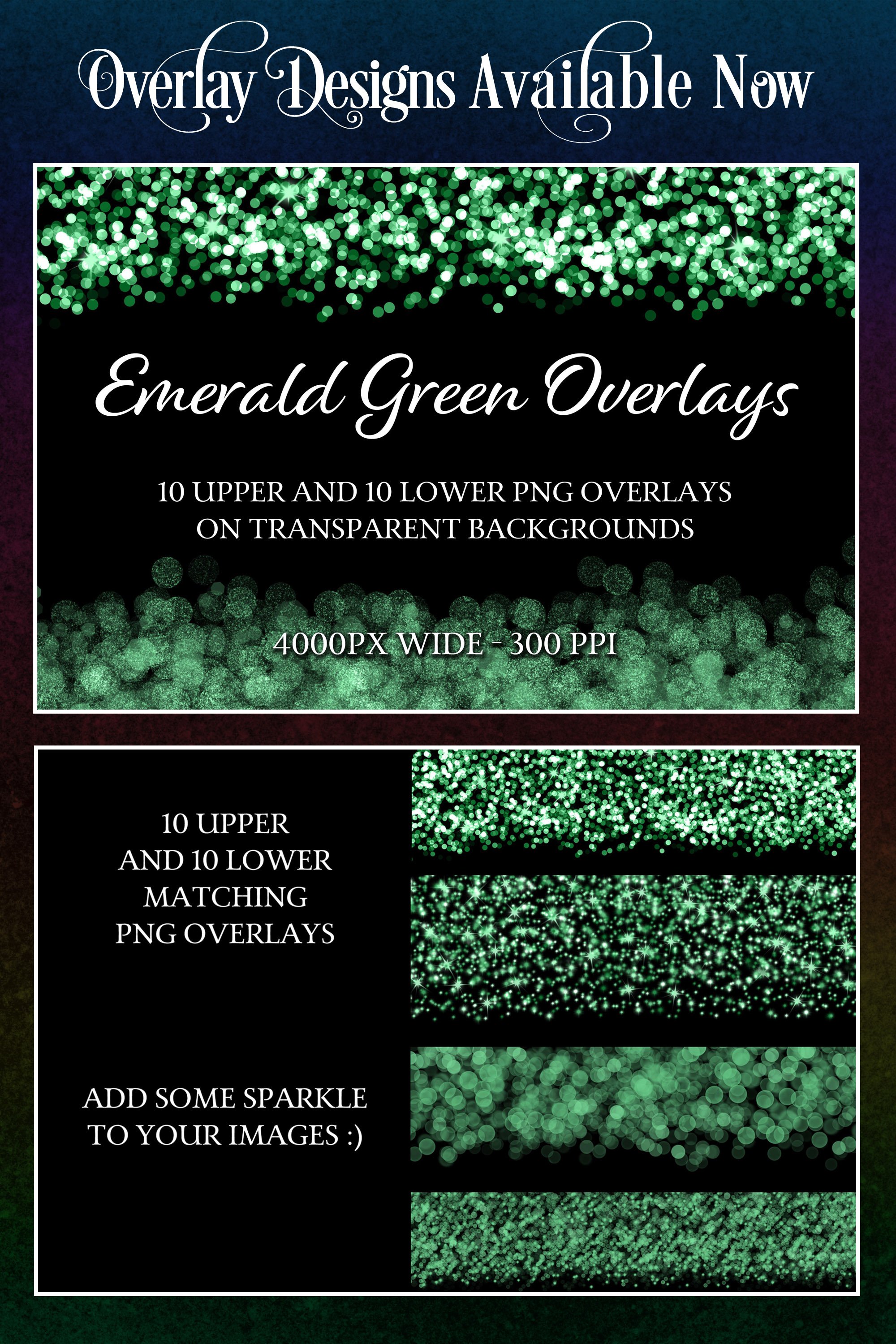 Emerald Green Overlays - 10 Upper and 10 Lower PNG Overlays