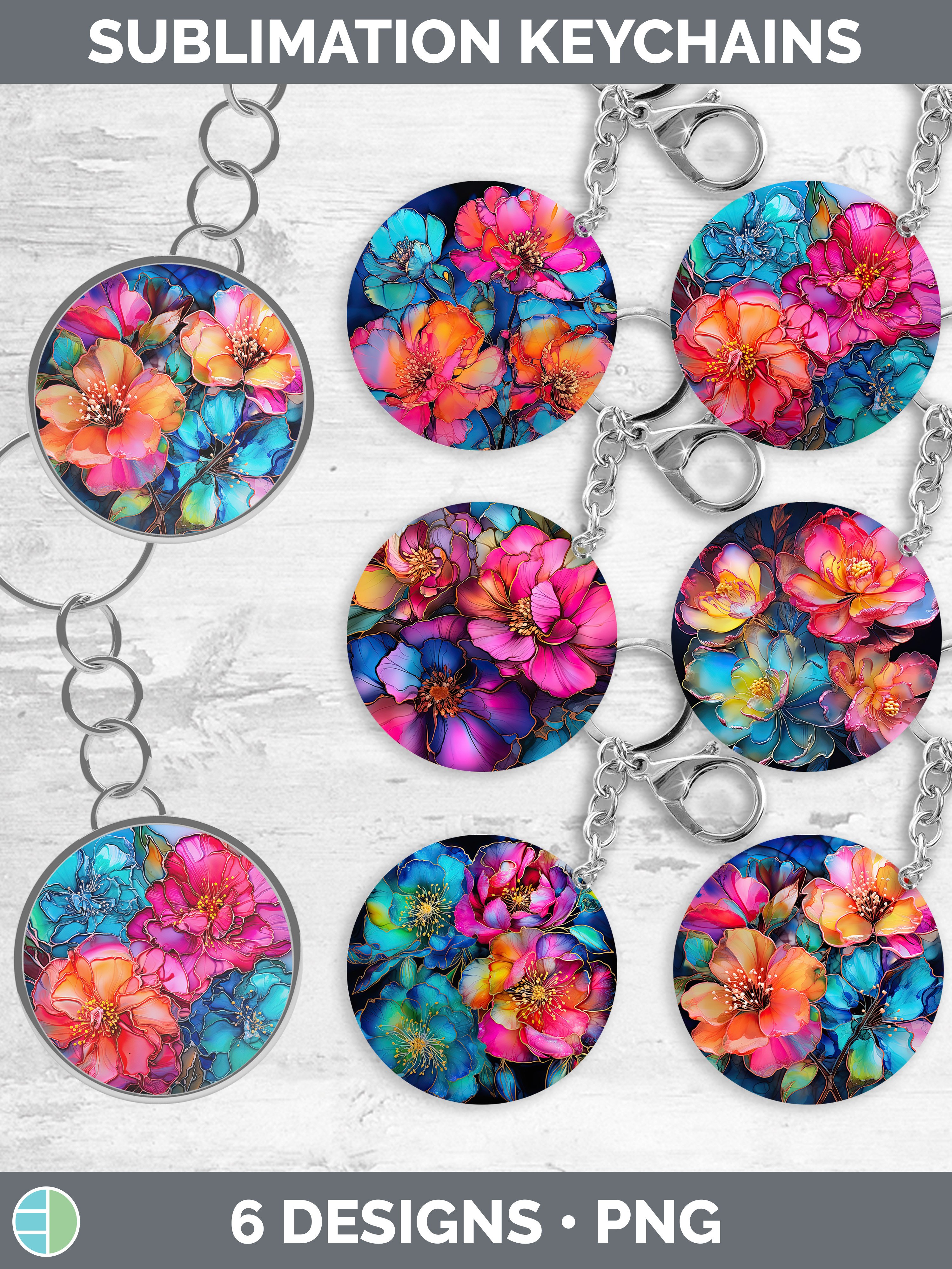 Neon Camellia Flowers Keychain | Bundle Keyring Designs