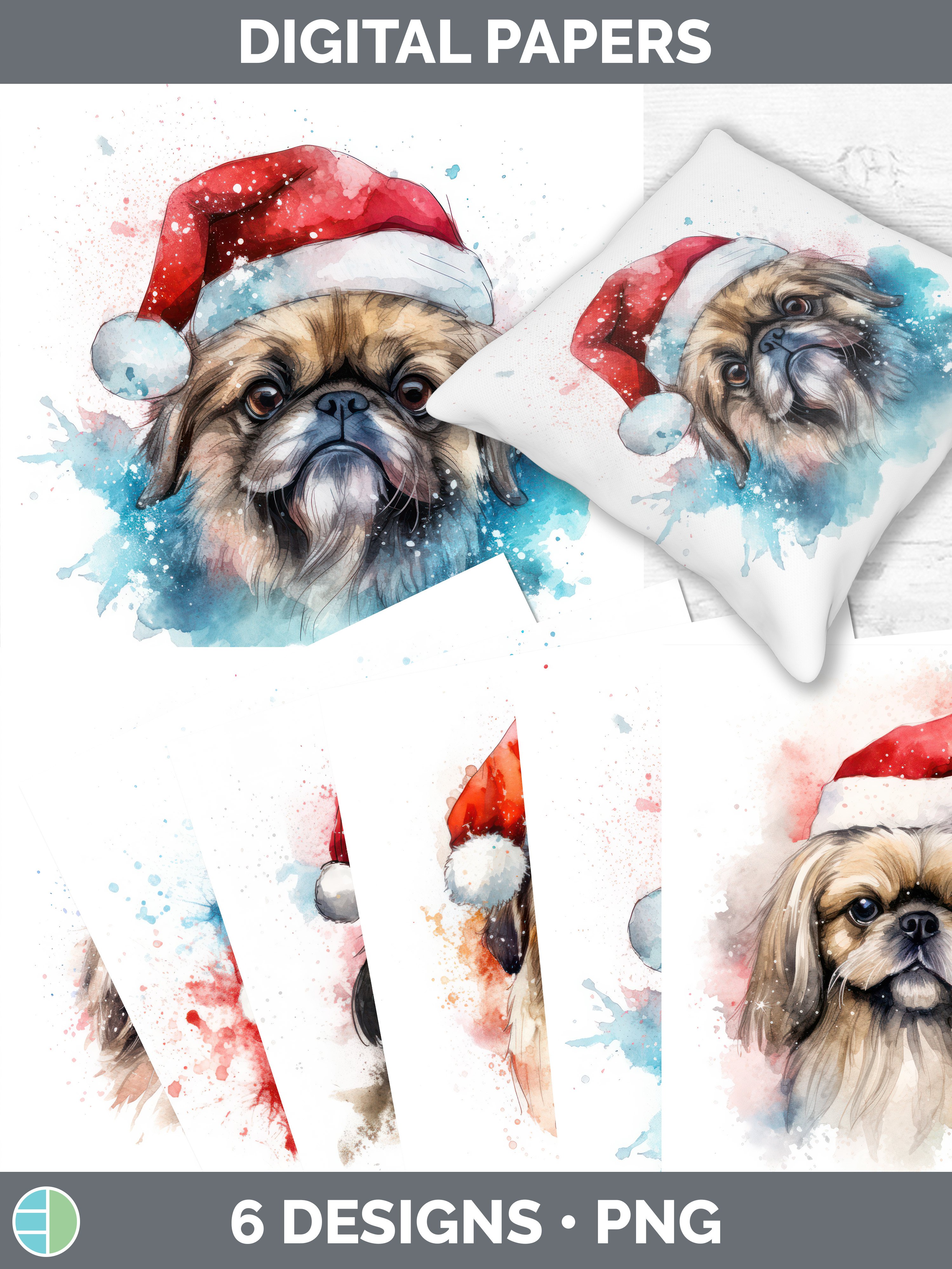Christmas Santa Hat Pekingese Dog Paper Backgrounds | Digita