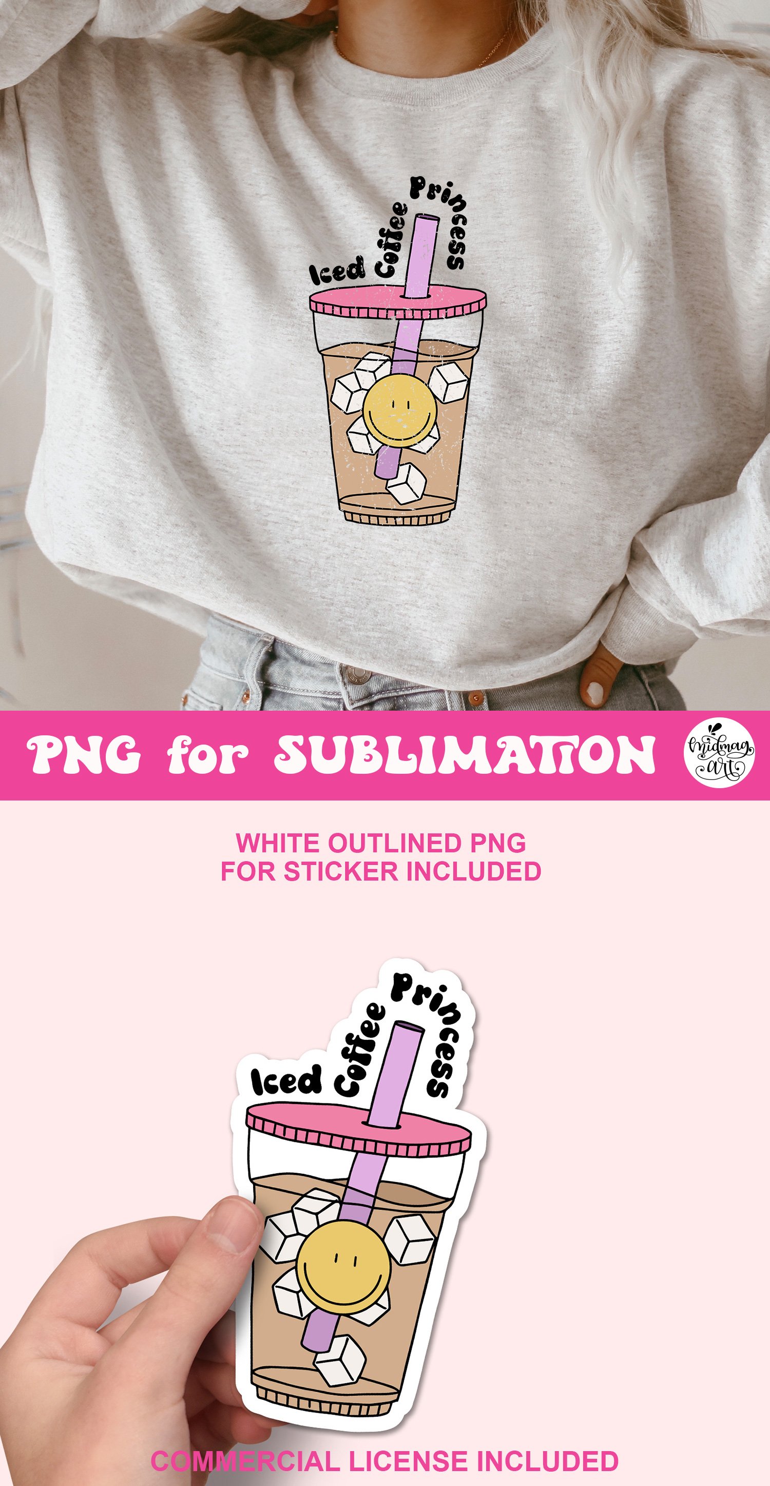 Iced Coffee Princess PNG, Cute Iced Coffee Design