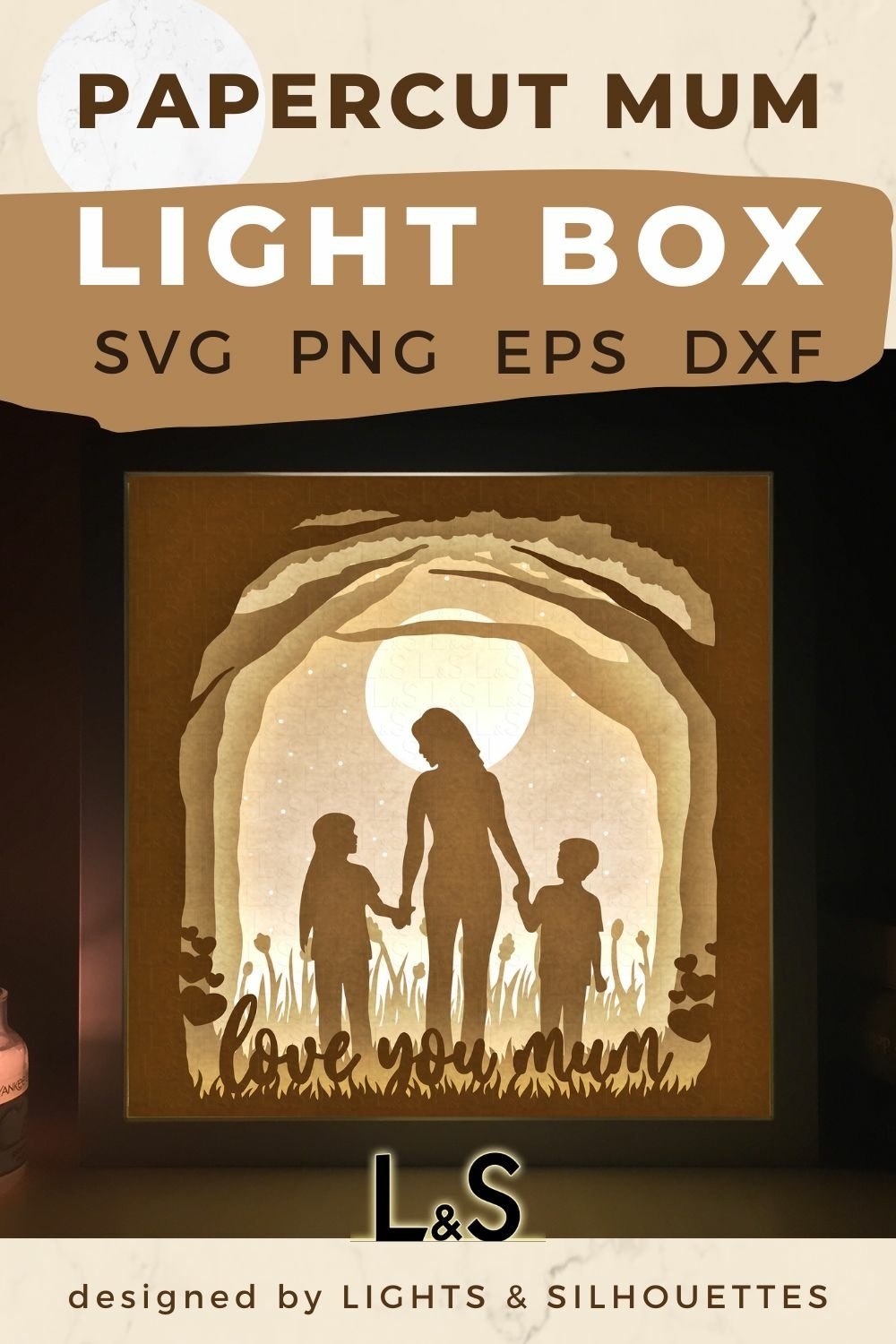 Mum and Kids Lightbox Template | Mother's Day Shadow Box svg