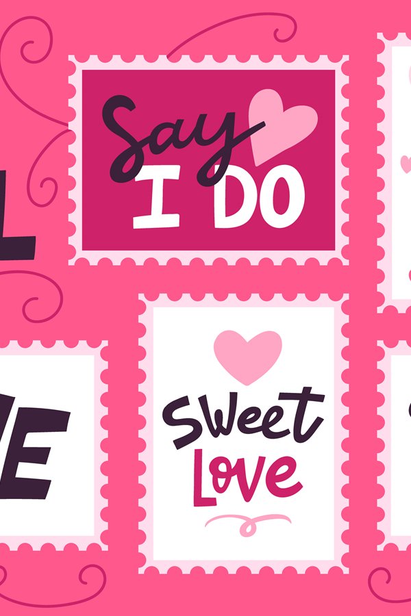 Love mail stamp. Hand drawn love romantic lettering for vale