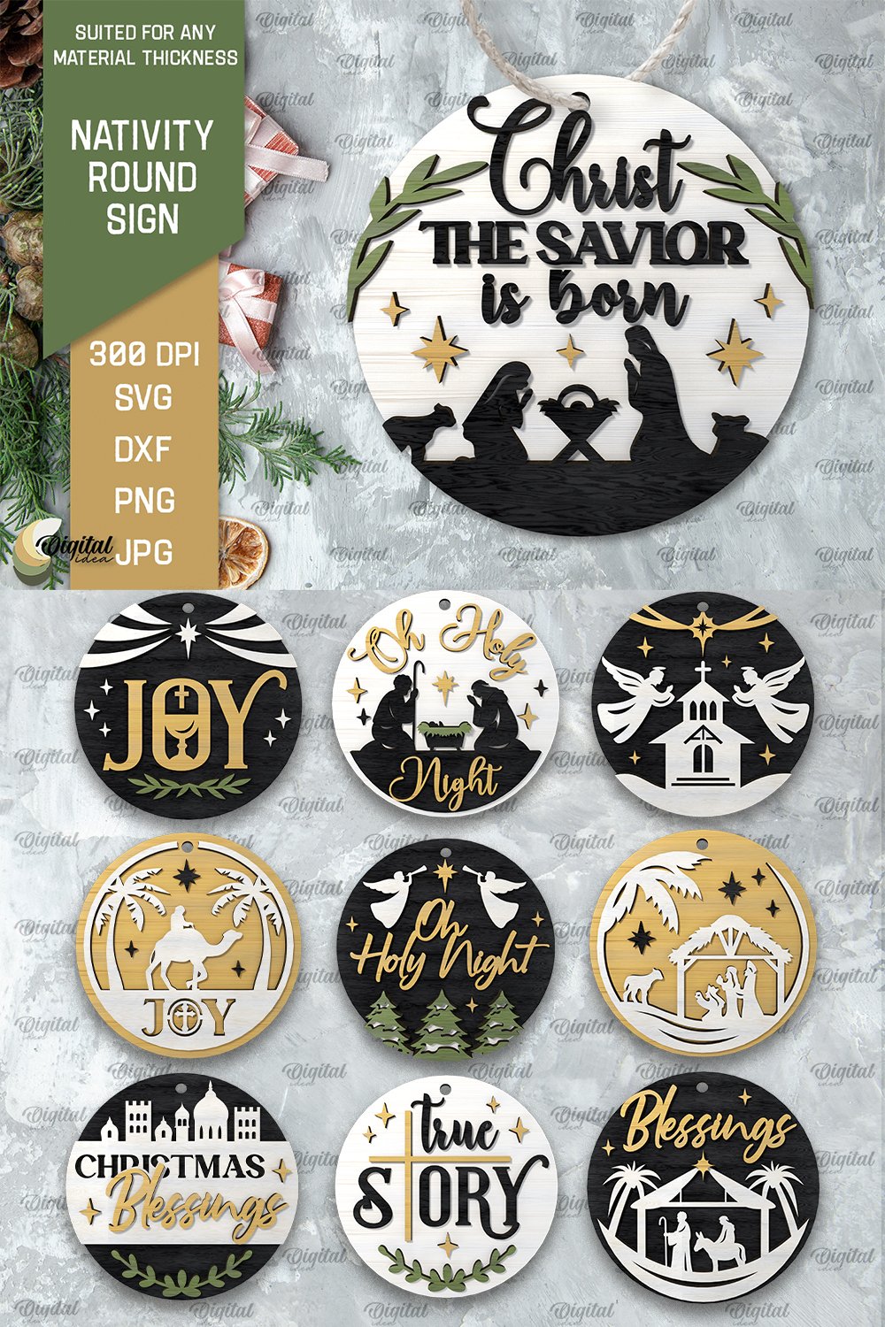Nativity Round Signs Laser Cut Bundle. Nativity Scene Signs