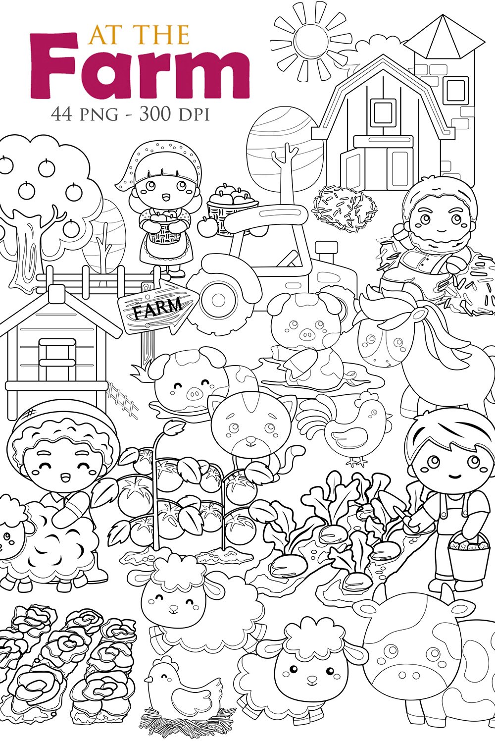 Cute Farm Activity and Animals Cartoon Digital Stamp Bundles
