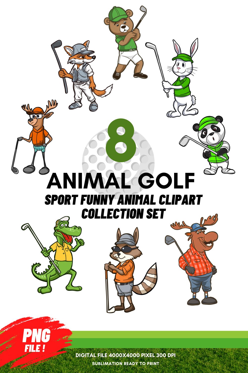 golf sport funny animal clipart collection set