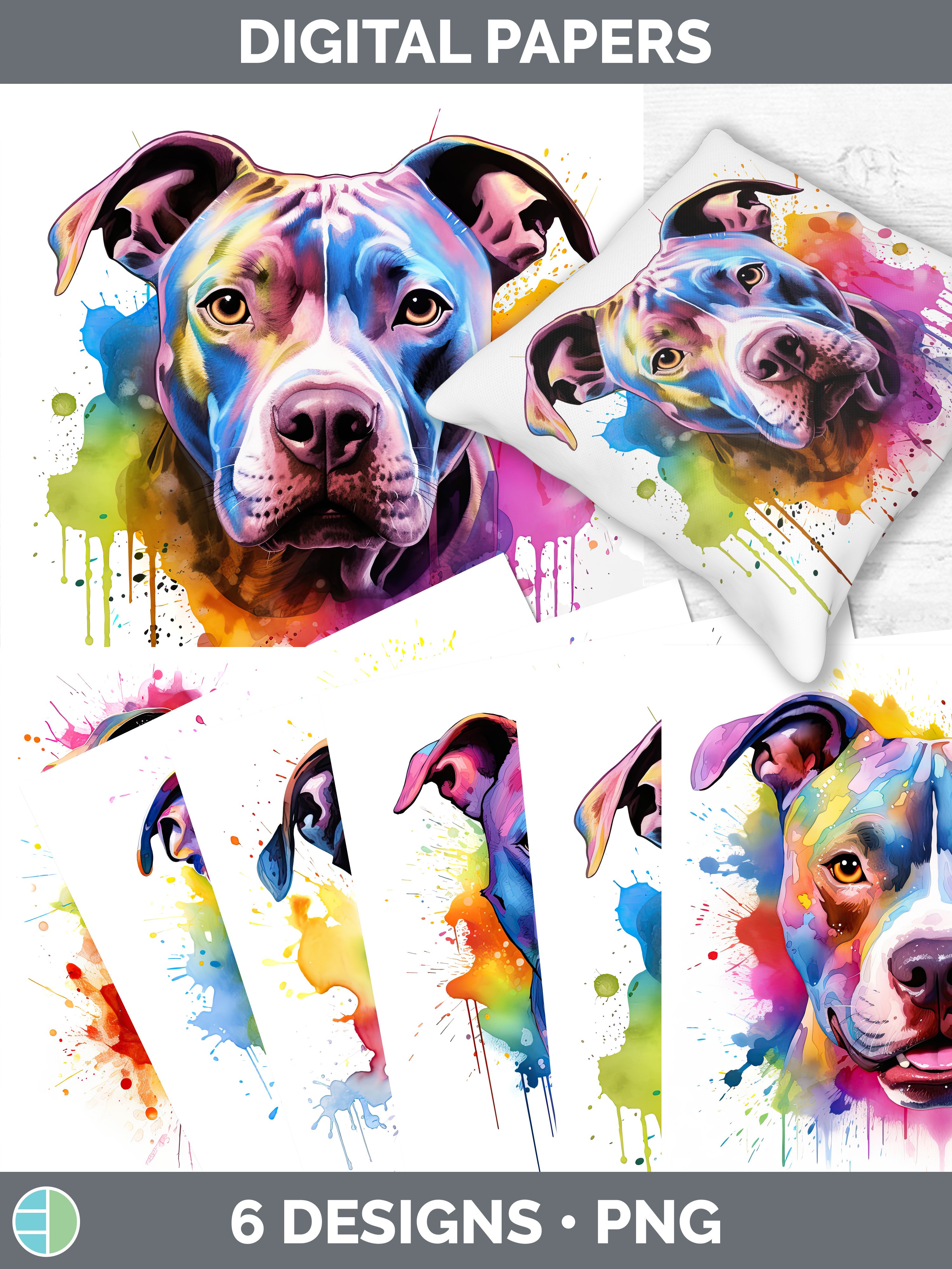 Splat Rainbow Pit Bull Dog Paper Backgrounds | Digital Scrap