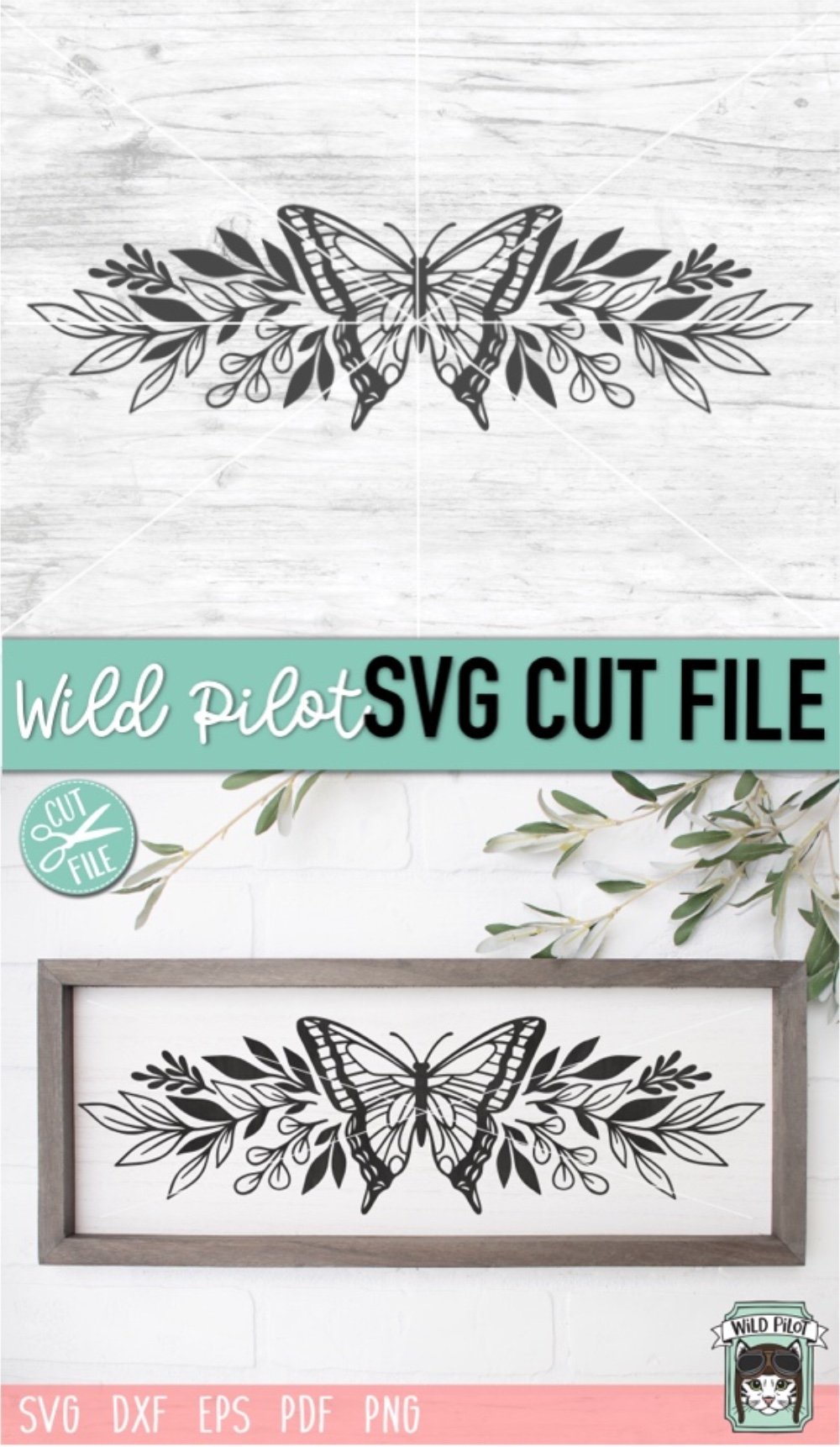 Butterfly Leaves Border SVG Cut File, Butterfly Sign PNG