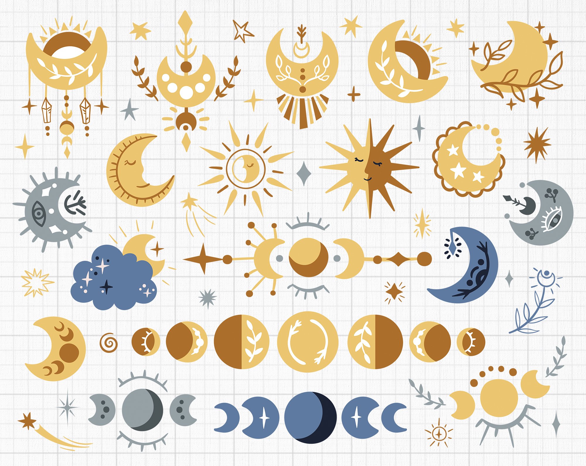 Celestial set - Moon and Stars SVG