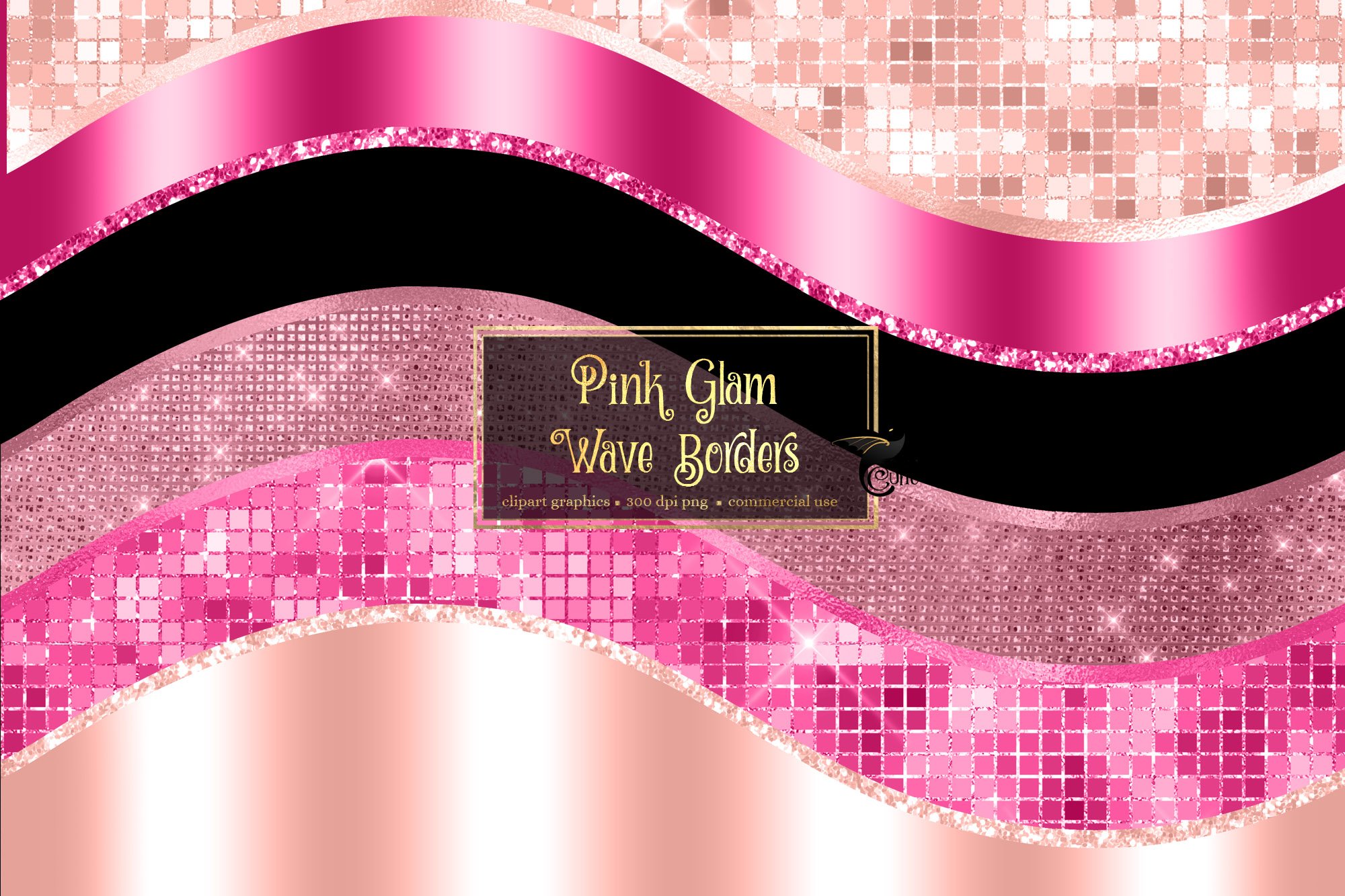 Pink Glam Wave Borders Clipart