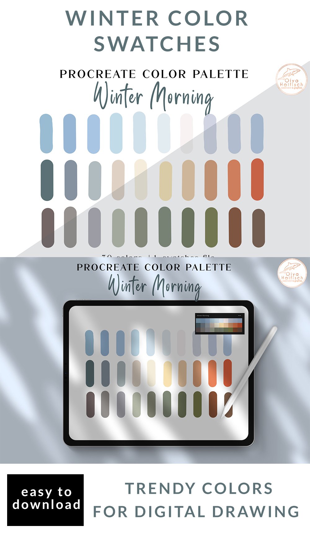Winter Procreate Color Palette. Snowy Nature Color Swatches