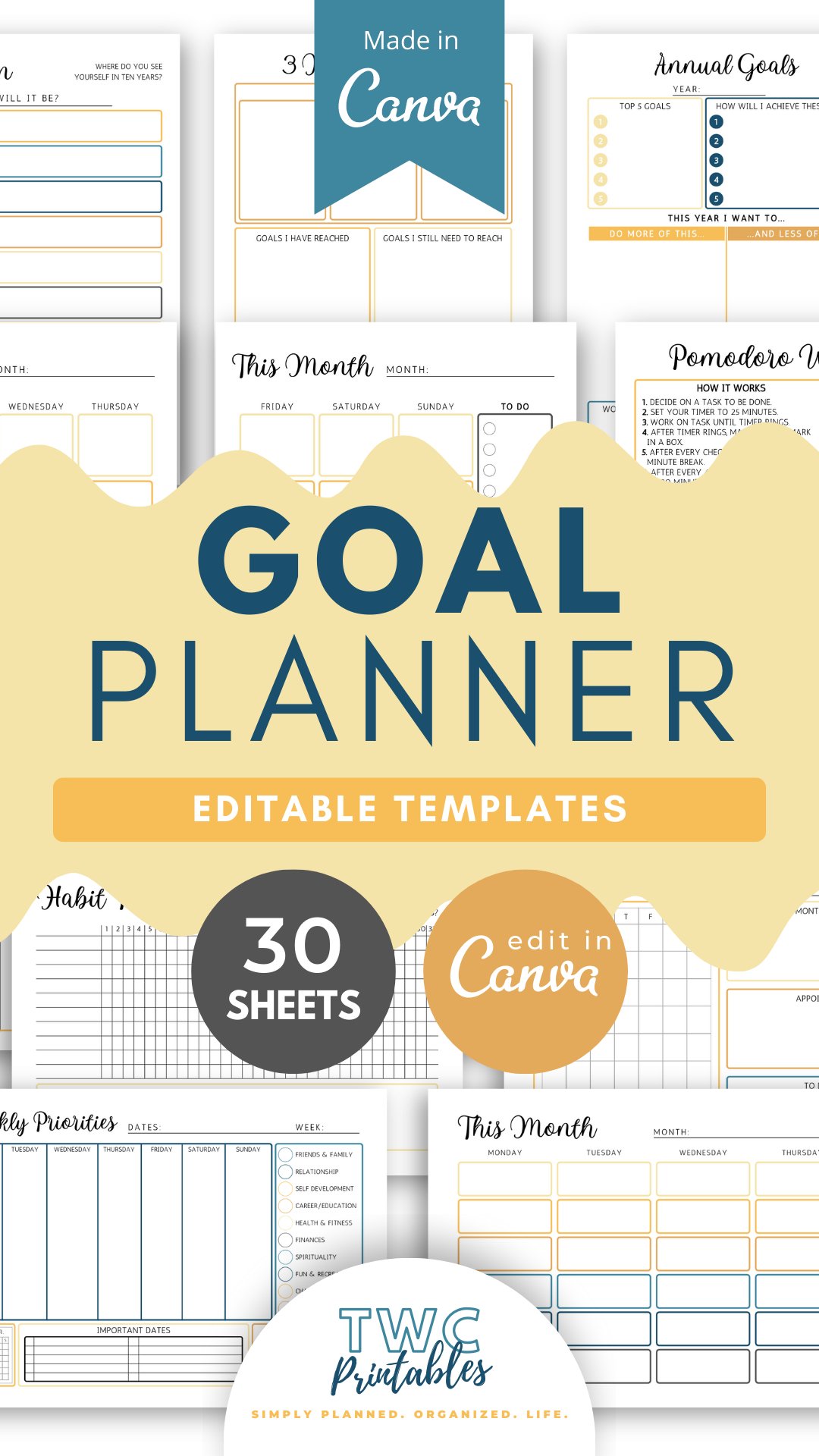 Goal planner canva templates