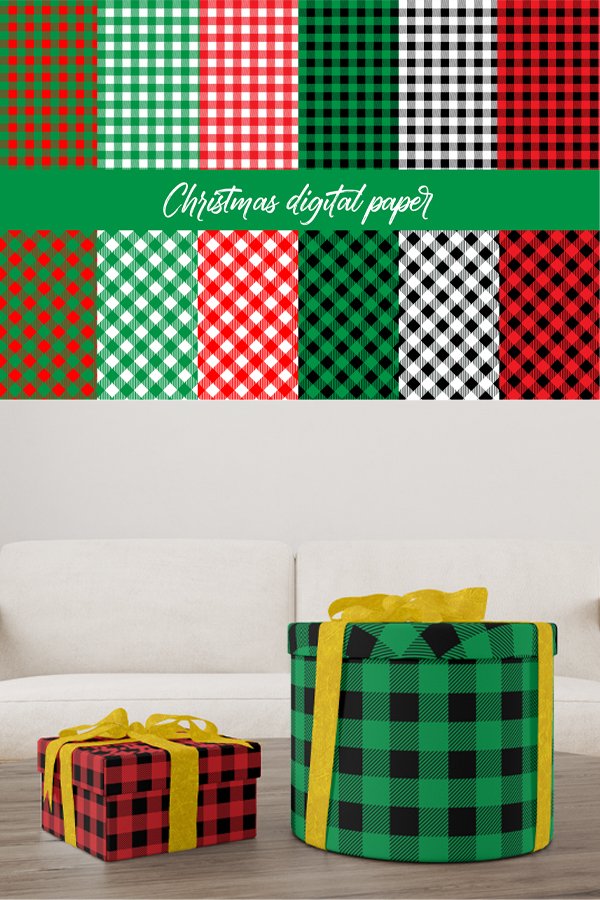 Buffalo plaid Christmas digital paper, Christmas sublimation