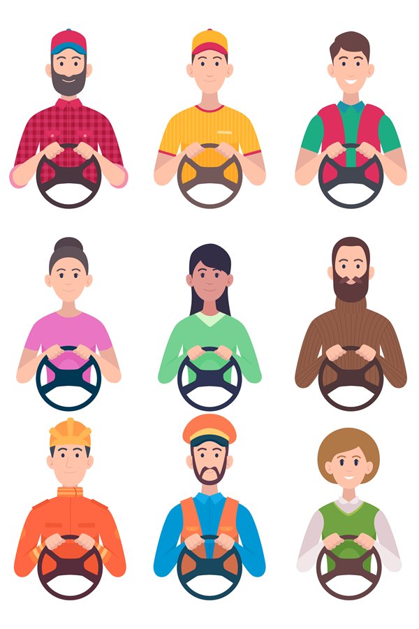 Drivers avatars. Service professional sitting in automobile