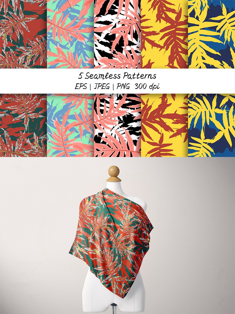 5 Tropical Fall Leaves Patterns or Digital Papers