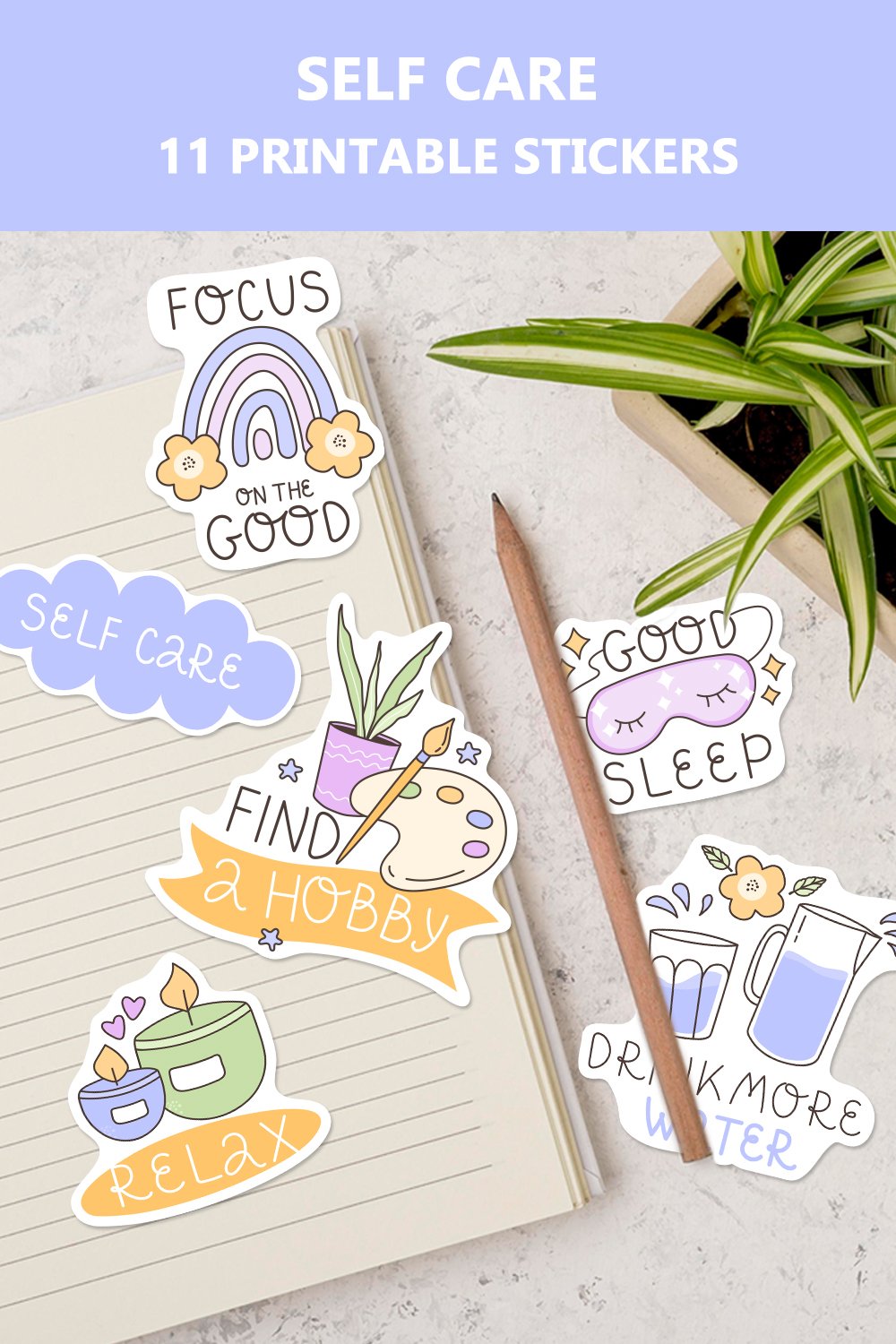 11 Printable PNG Self Care Stickers|Mental Health Stickers