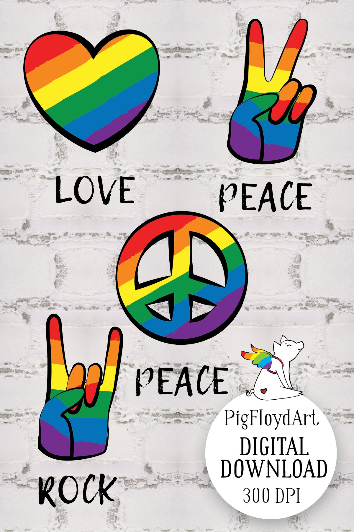 LGBT Clipart, LOVE, ROCK, PEACE, LGBTQ pride