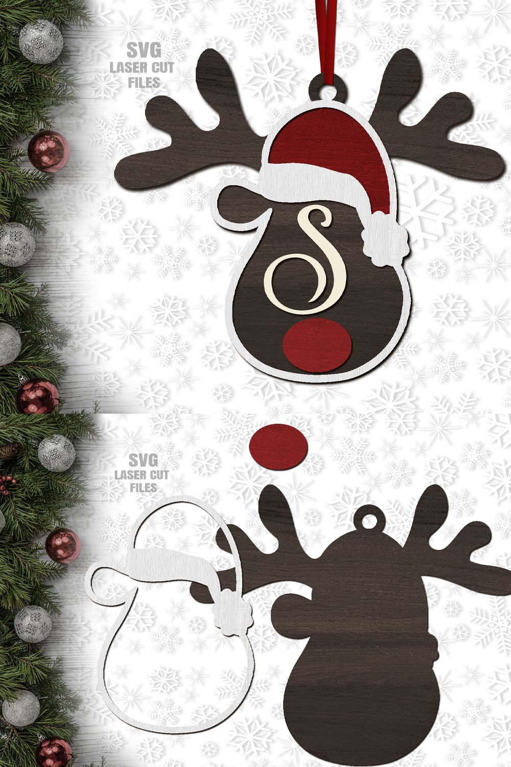 Monogram Reindeer Ornament SVG Laser Cut Files