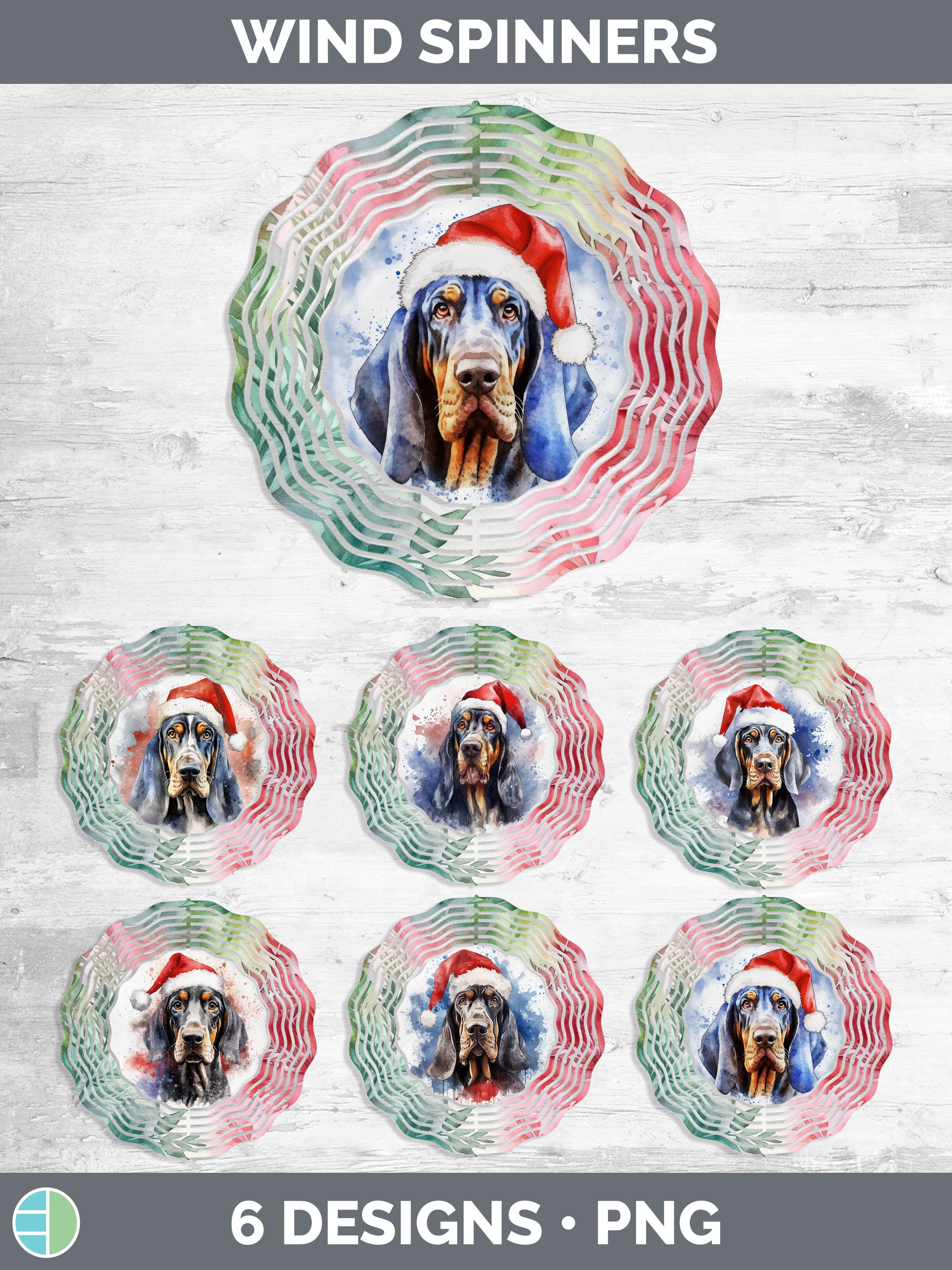 Christmas Santa Hat Bluetick Coonhound Dog Wind Spinner | Su