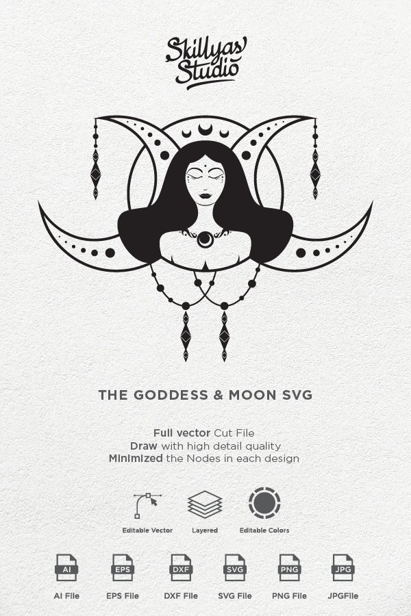 The Goddess and Moon Clipart SVG