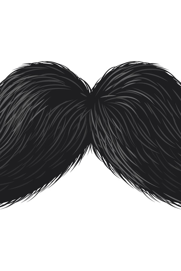 Black moustache. Cute curly simple mustache, hipster barbers