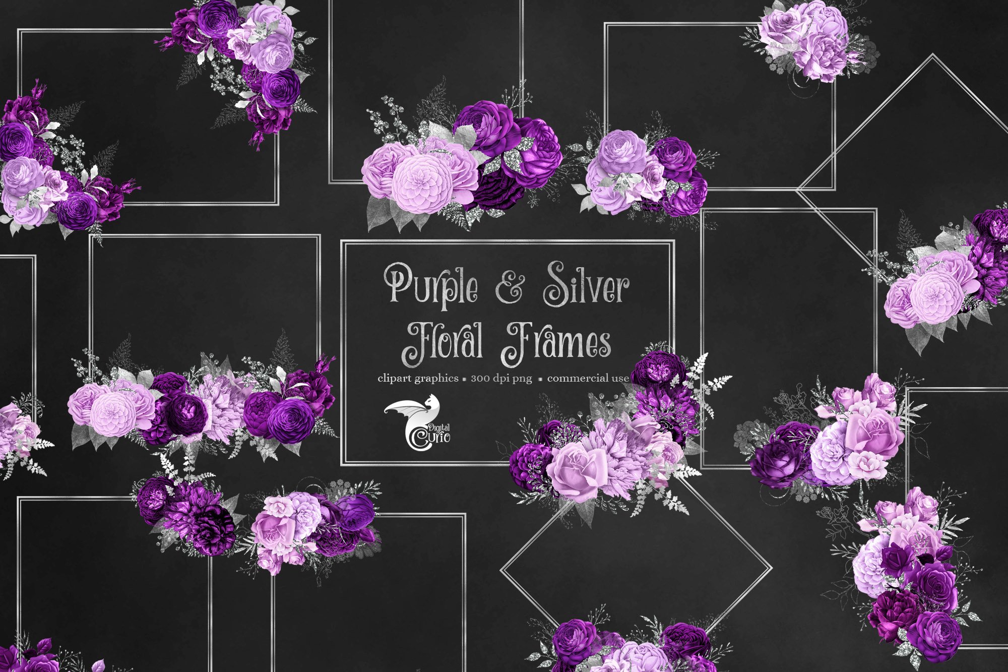 Purple and Silver Floral Frames Clipart