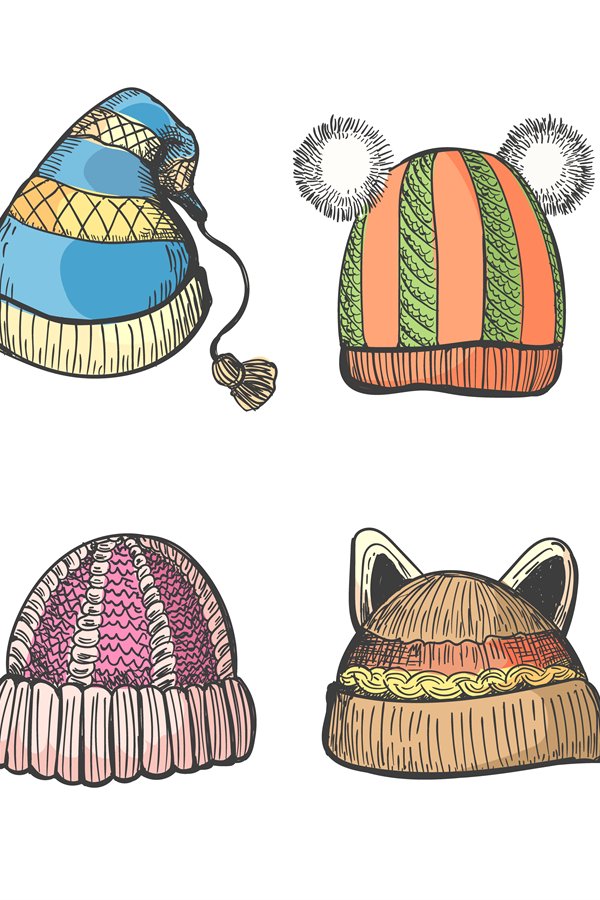 Knitting caps sketch set
