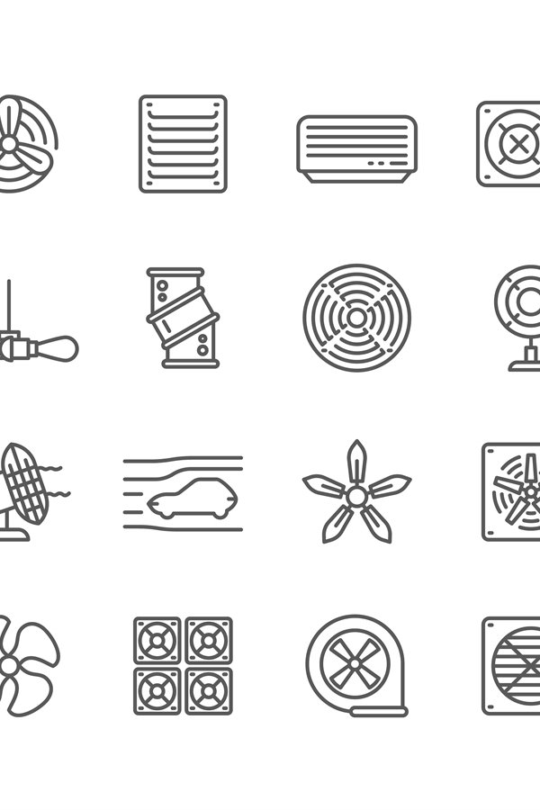 Heating and cooling airflow pictograms. Ventilation, airing
